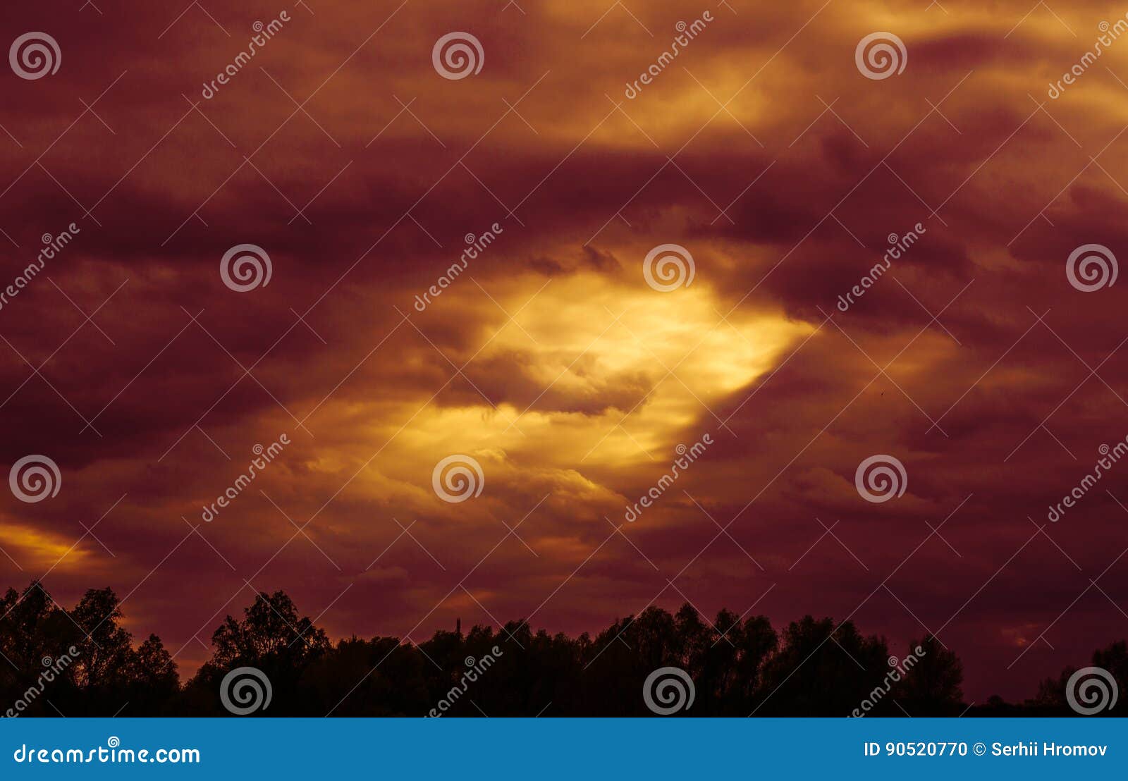 Red Sunset Fantasy Sky, Thick Clouds before the Rain Stock Photo ...