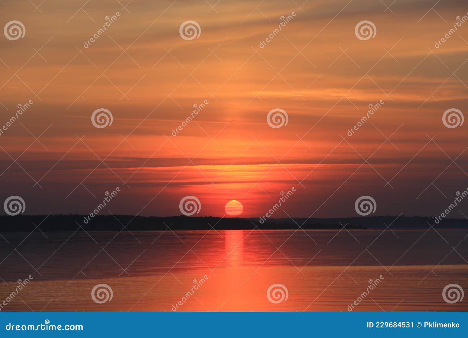 Red sunset on lake stock image. Image of dawn, evening - 229684531