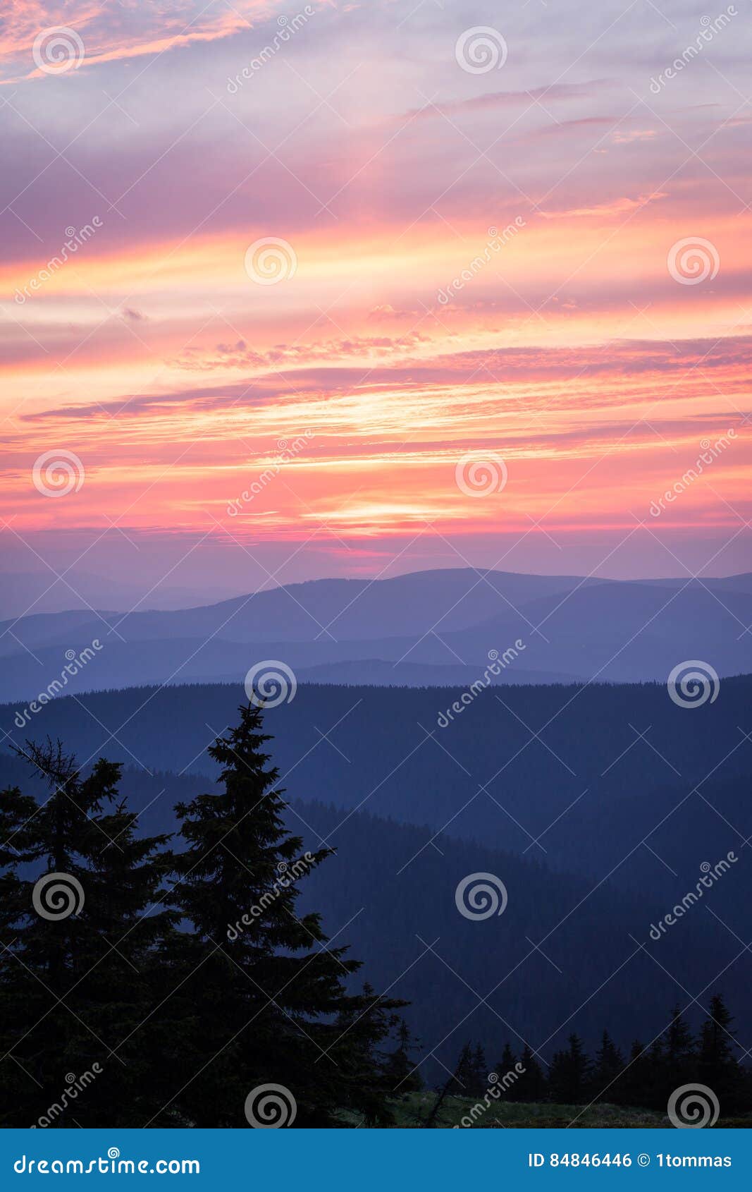 Red Sunset in the Mountains Landscape Stock Photo - Image of morning ...