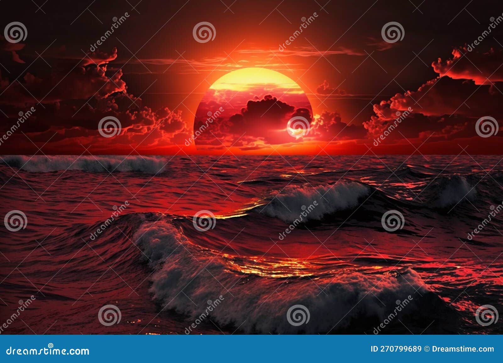 Red Sunset in Ocean Generative AI Stock Illustration - Illustration of ...