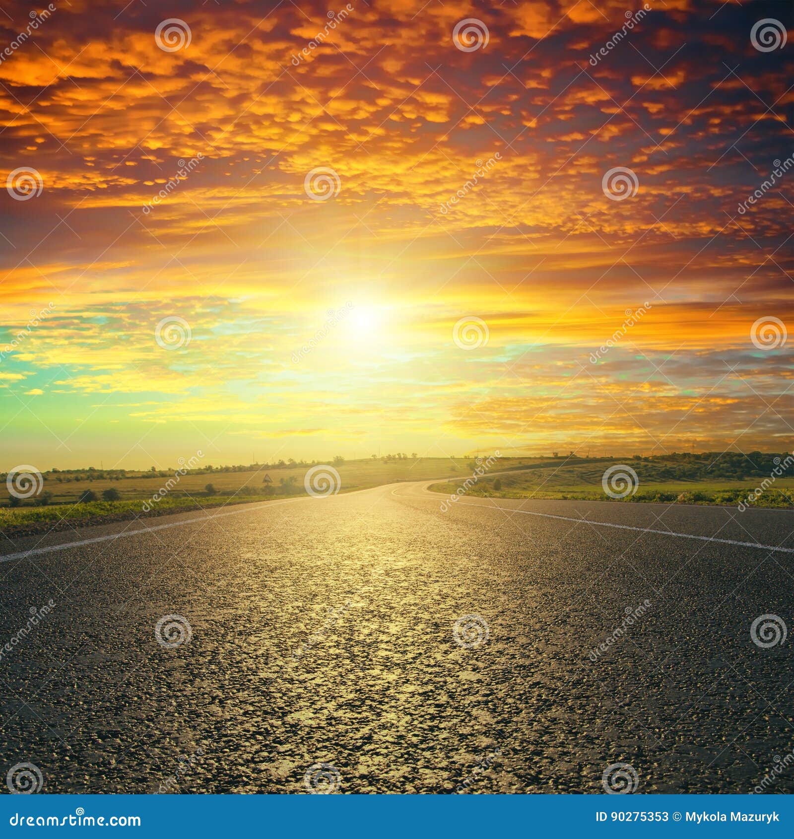 Red Sunset Over Asphalt Road Stock Image - Image of empty, freedom ...