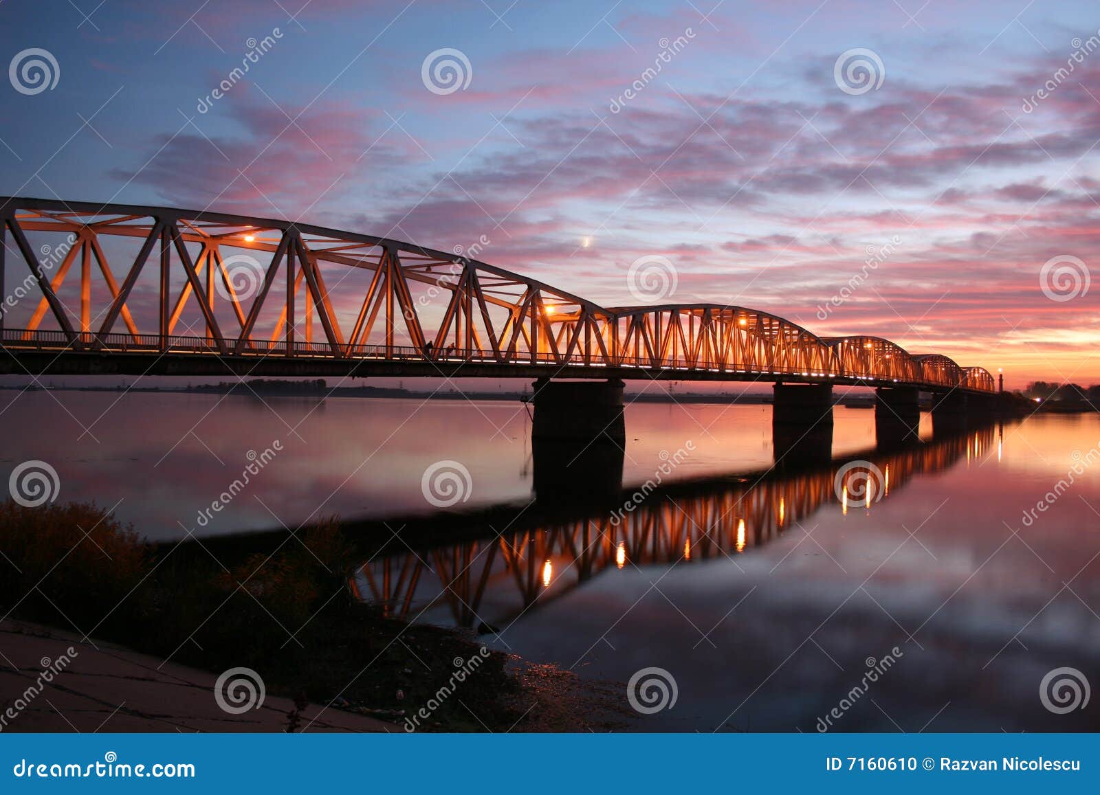 Red sunset over the bridge stock photo. Image of bridge - 7160610