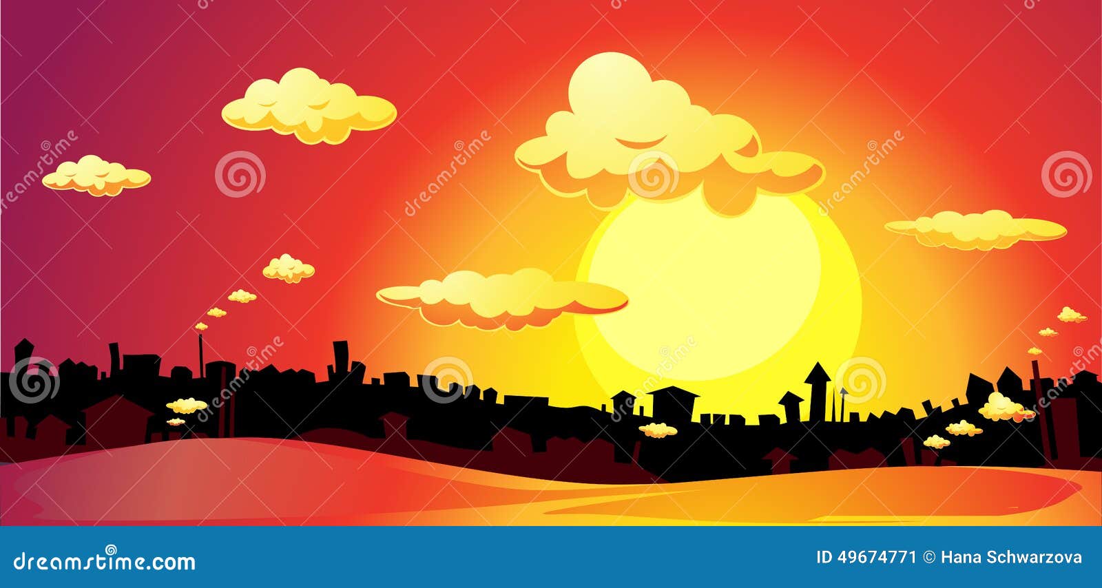 Red Sunset Over the City - Vector Illustration Stock Vector ...