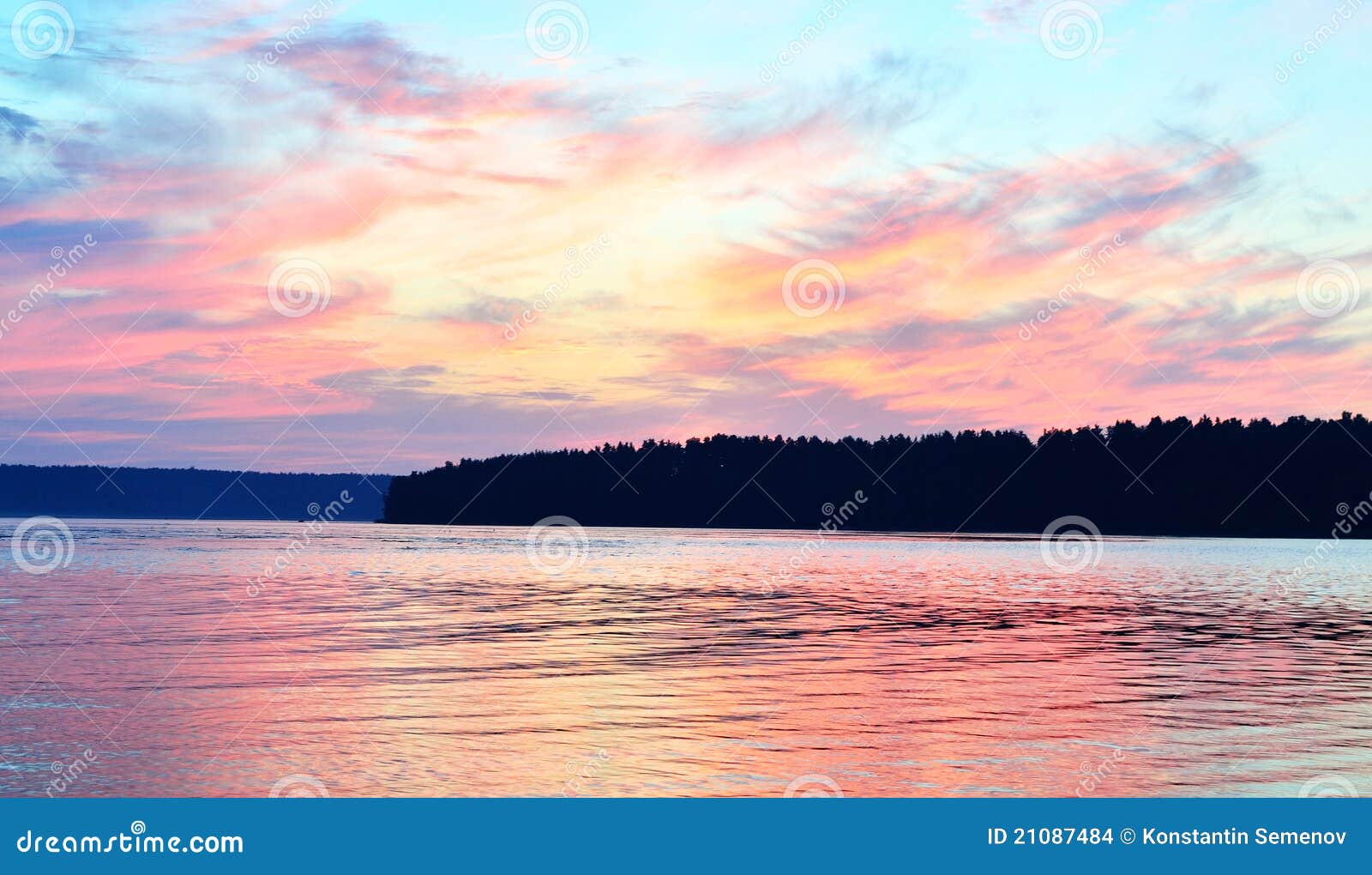 Red sunset over the lake stock photo. Image of silhouette - 21087484