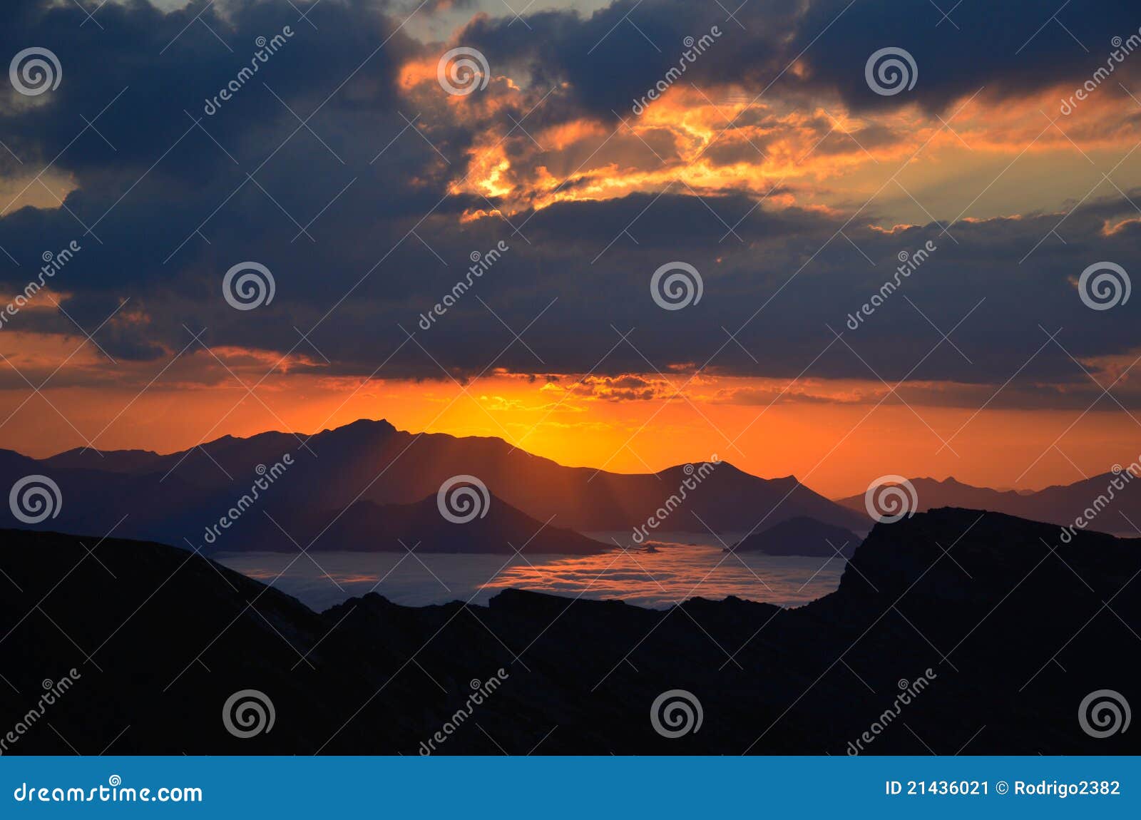 Red Sunset Over Mountains in Cantabria Stock Image - Image of sunset ...