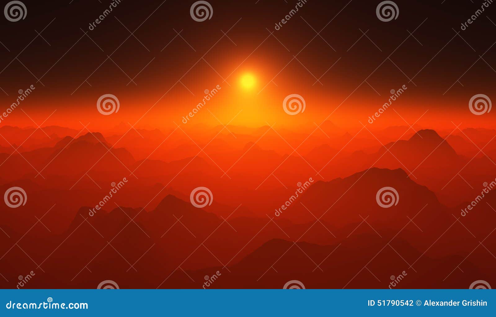 Red Sunset Over the Mountains. Stock Illustration - Illustration of ...