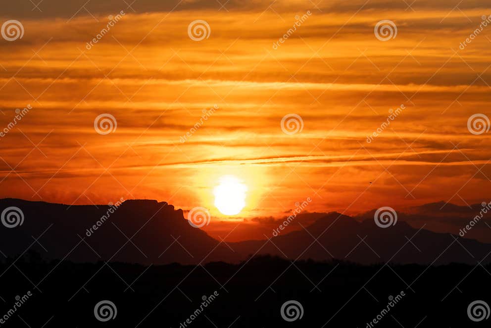 Red Sunset Over the Mountains Stock Image - Image of background ...