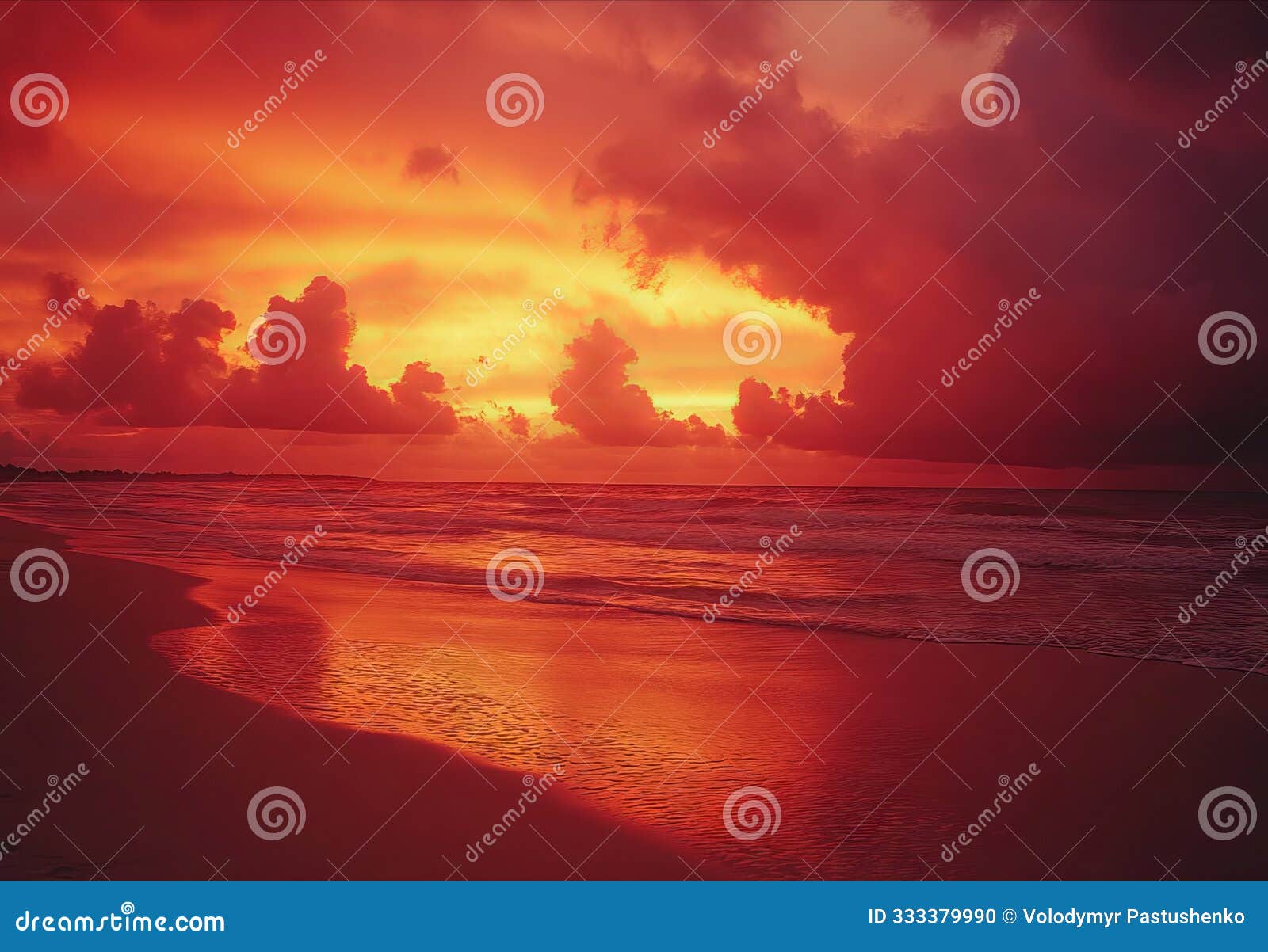A Red Sunset Over the Ocean with Clouds in the Sky Stock Photo - Image ...