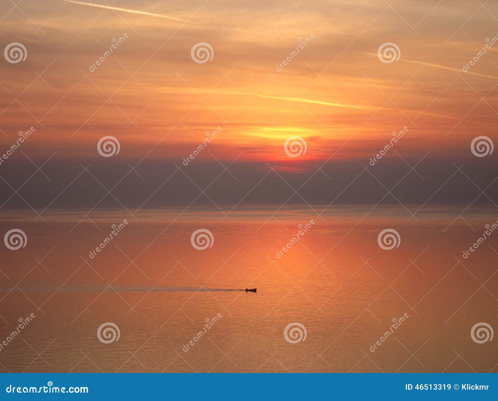 Red Sunset Over the Ocean and Little Boat Stock Image - Image of nature ...