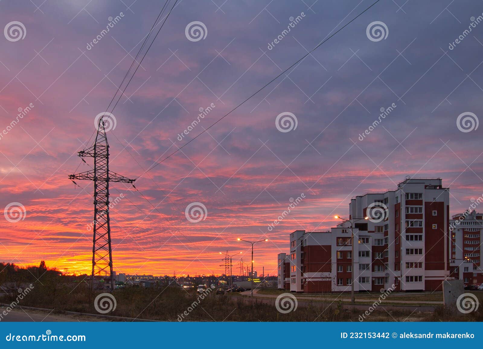 Red Sunset Over the Residential Area of the City Stock Photo - Image of ...
