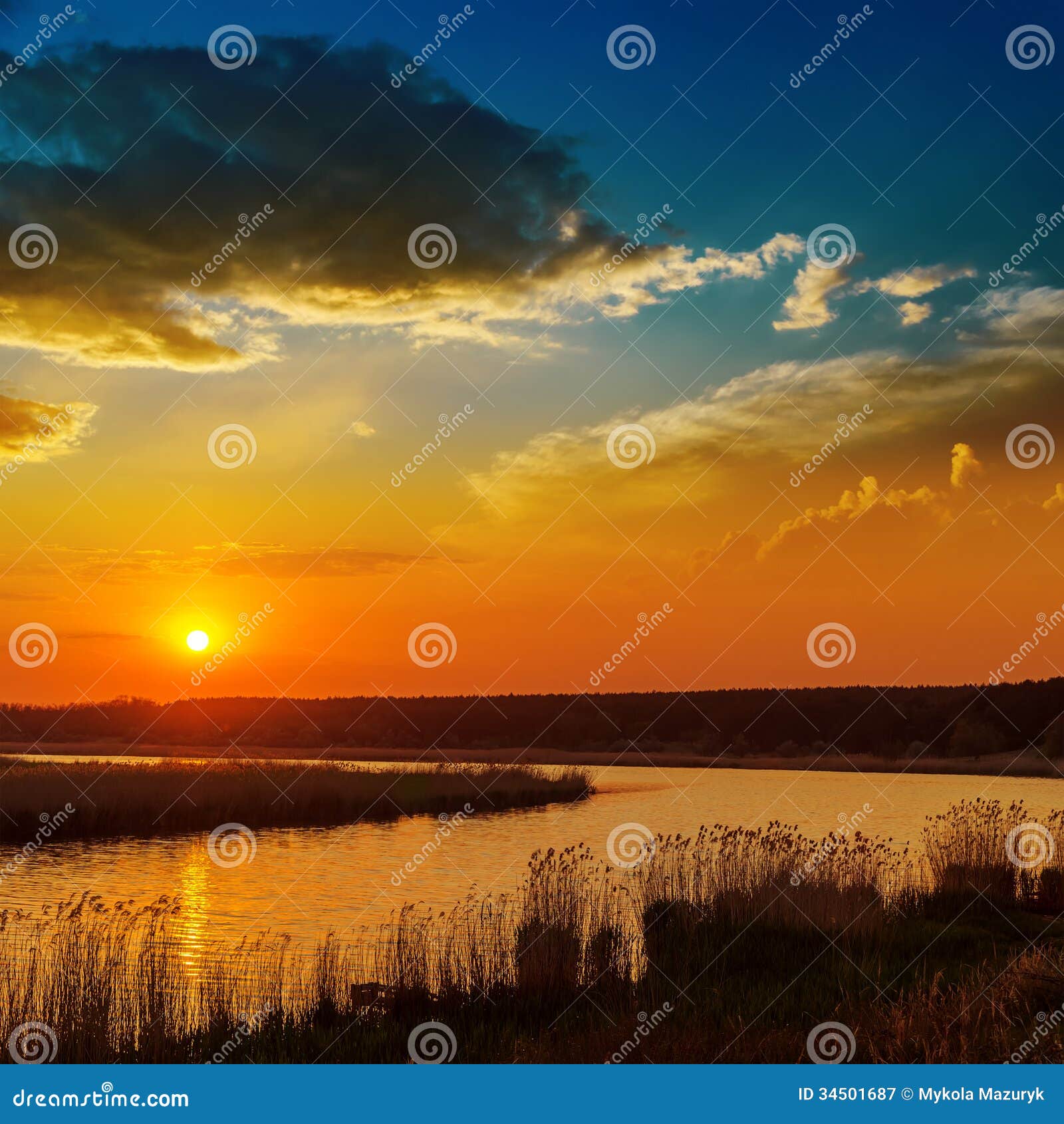 Red sunset over river stock image. Image of dusk, reflection - 34501687