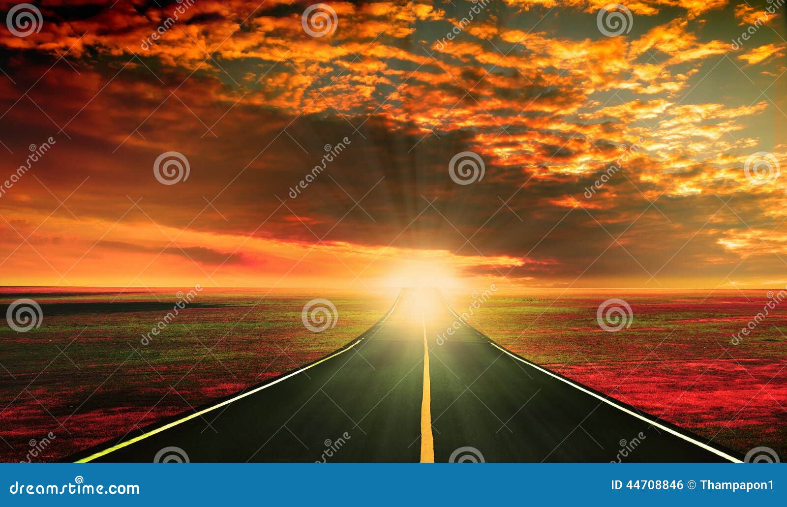 Red Sunset Over the Road stock photo. Image of nature - 44708846