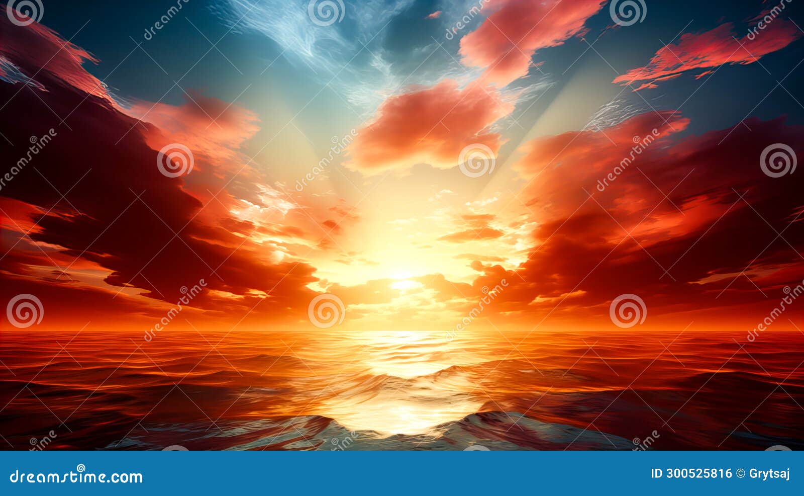 Red Sunset Over the Sea with Clouds and Waves Stock Illustration ...