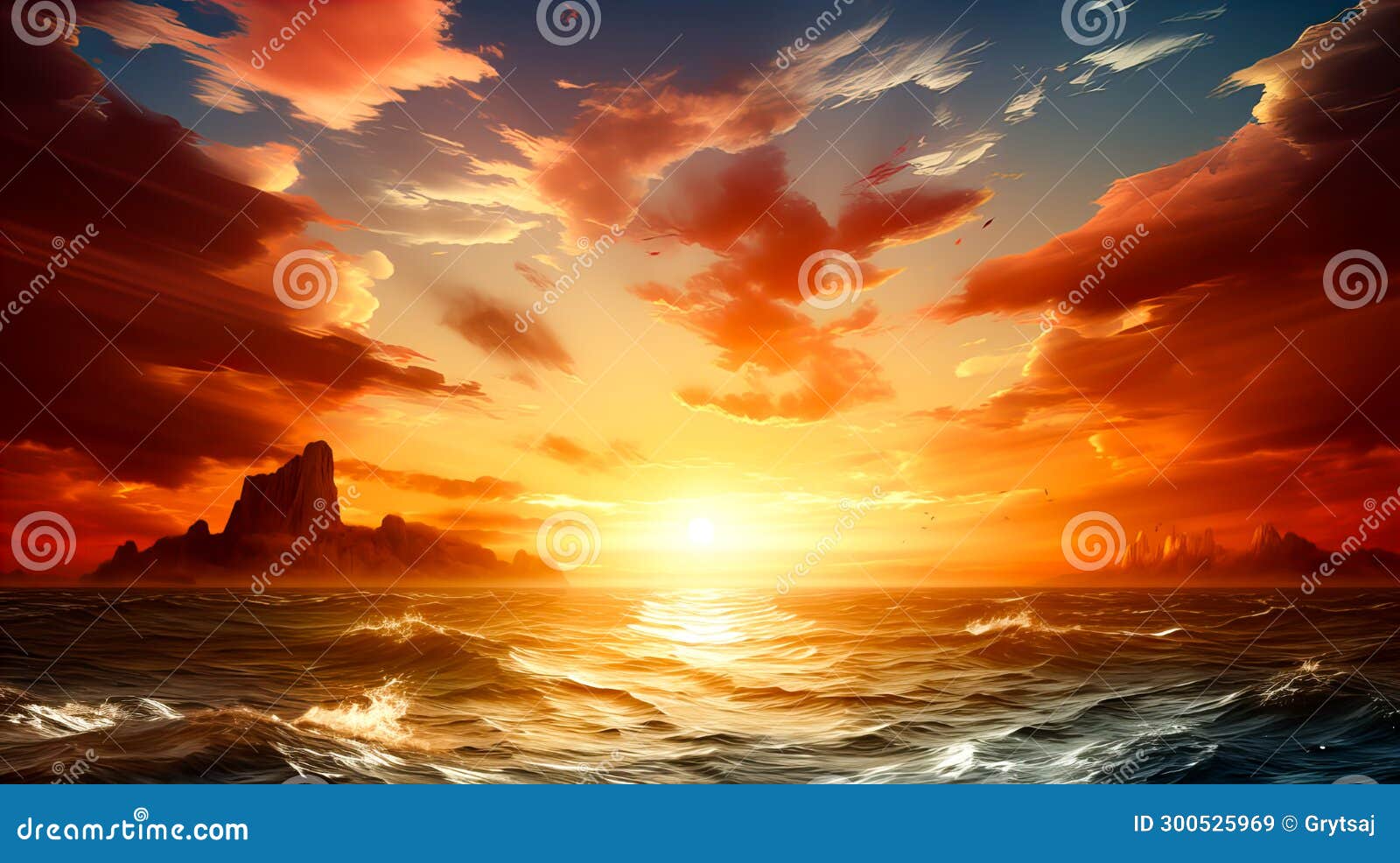 Red Sunset Over the Sea with Clouds and Waves Stock Illustration ...