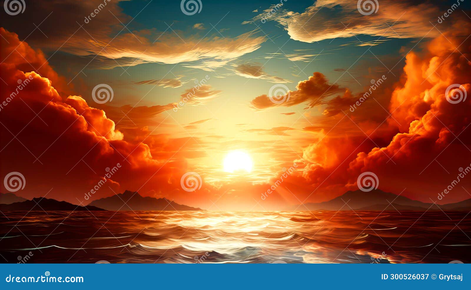 Red Sunset Over the Sea with Clouds and Waves Stock Illustration ...