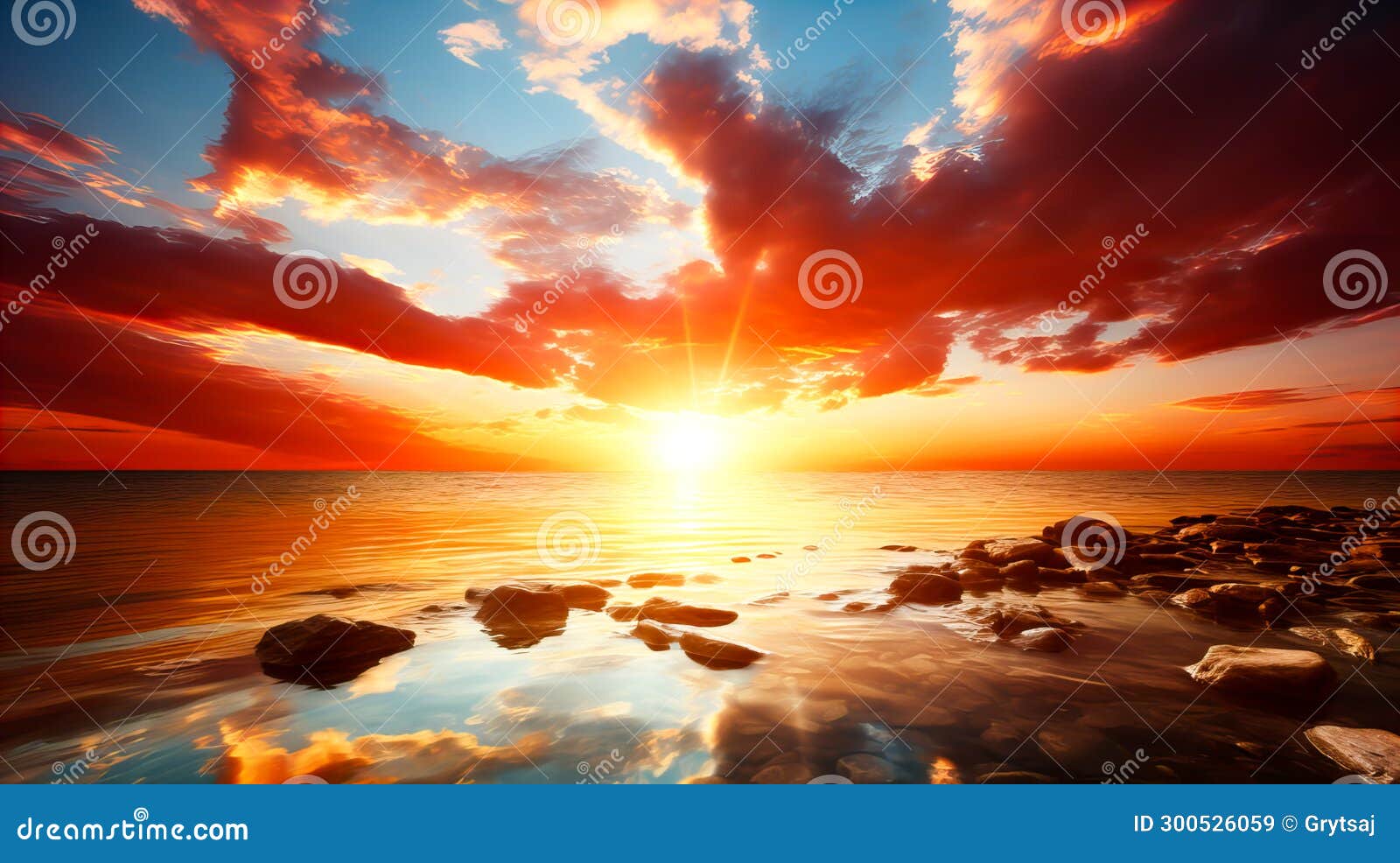 Red Sunset Over the Sea with Clouds and Waves Stock Illustration ...