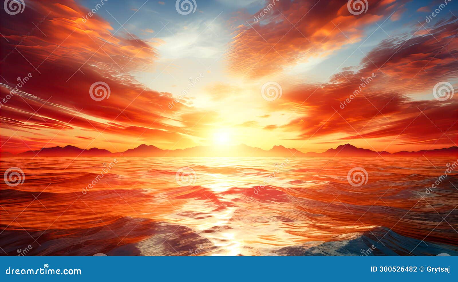 Red Sunset Over the Sea with Clouds and Waves Stock Illustration ...