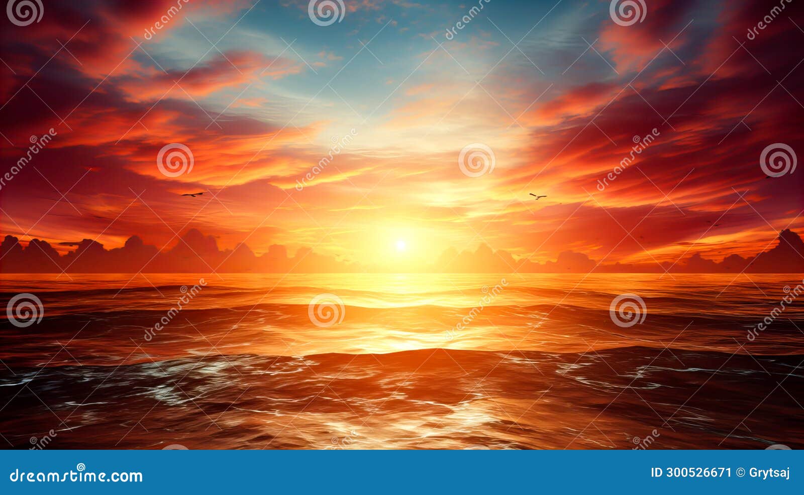 Red Sunset Over the Sea with Clouds and Waves Stock Illustration ...