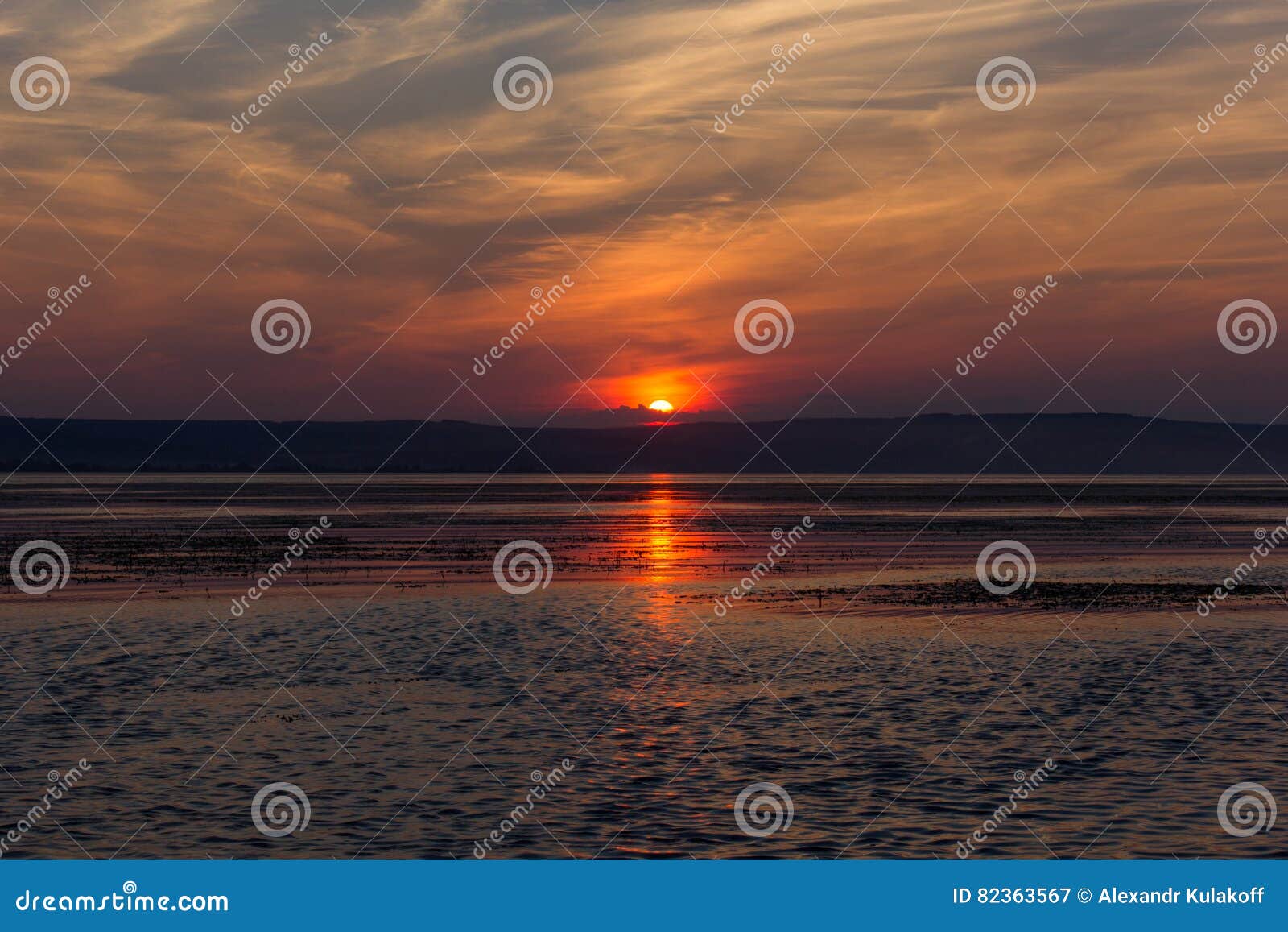 Red Sunset Over the Water. Dramatic Red Sunset Stock Image - Image of ...