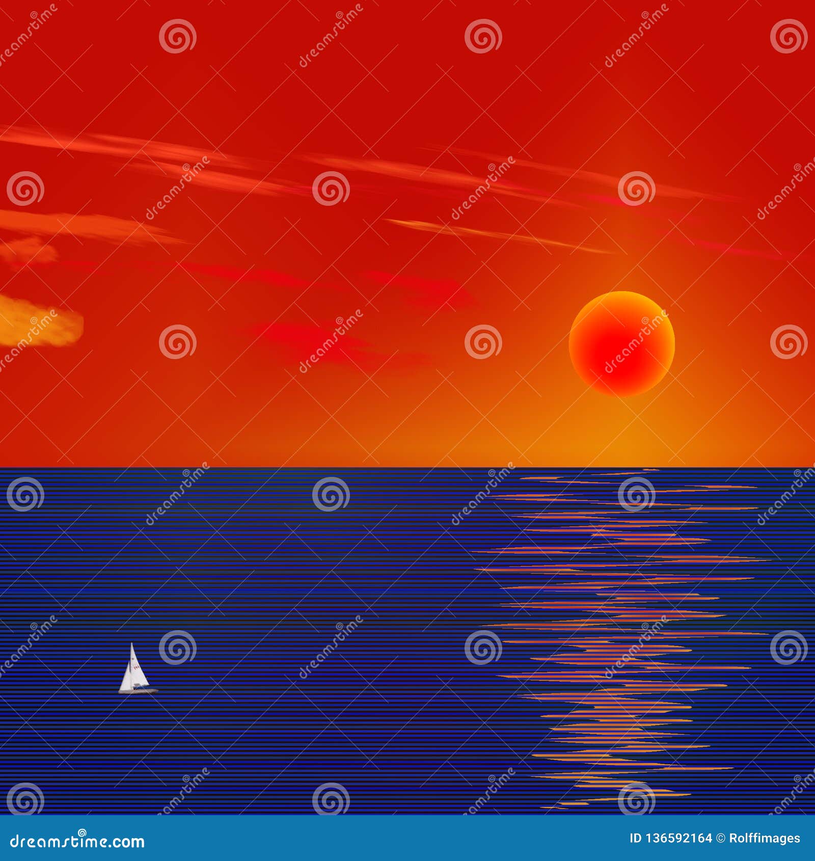 Red sunset stock illustration. Illustration of sailing - 136592164