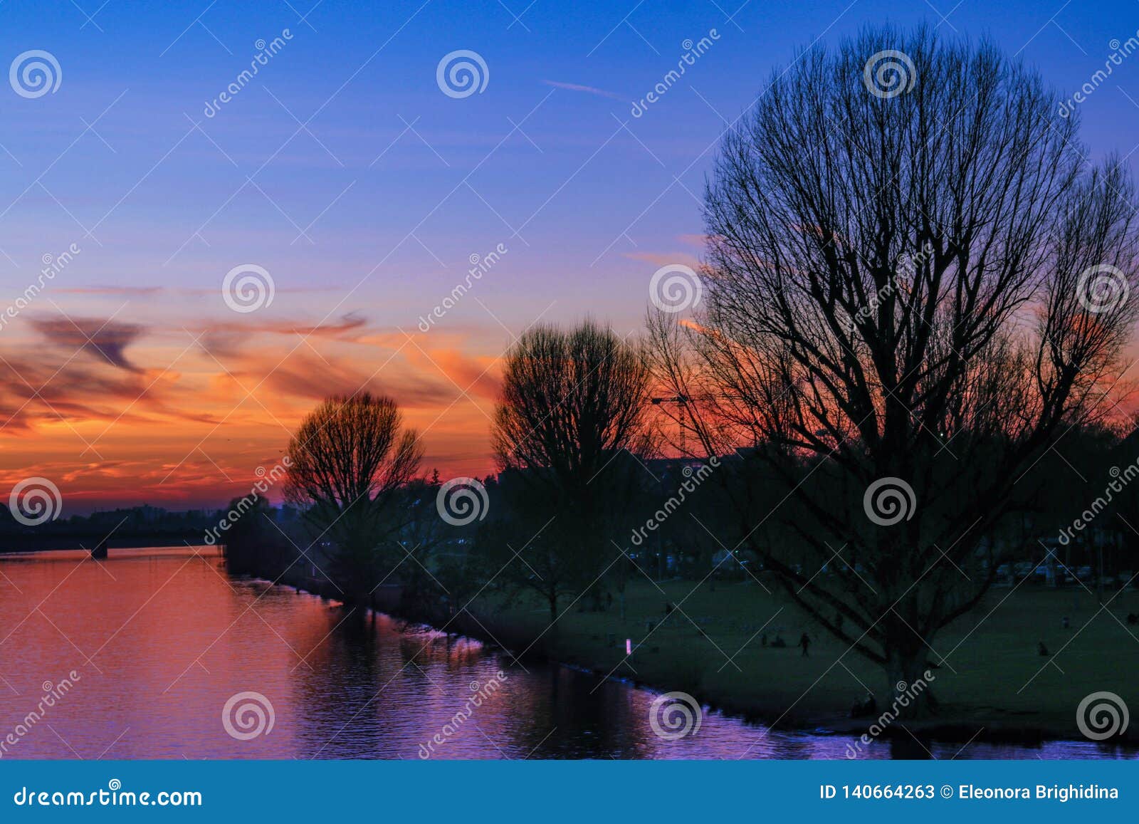 Red Sunset on the River. Winter without Snow. Stock Image - Image of ...