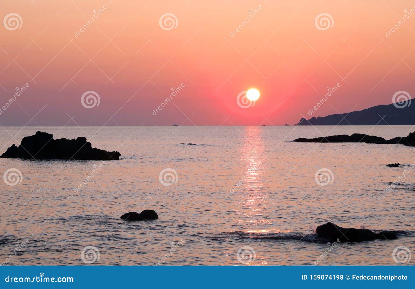 Red sunset on the sea stock photo. Image of night, corsica - 159074198