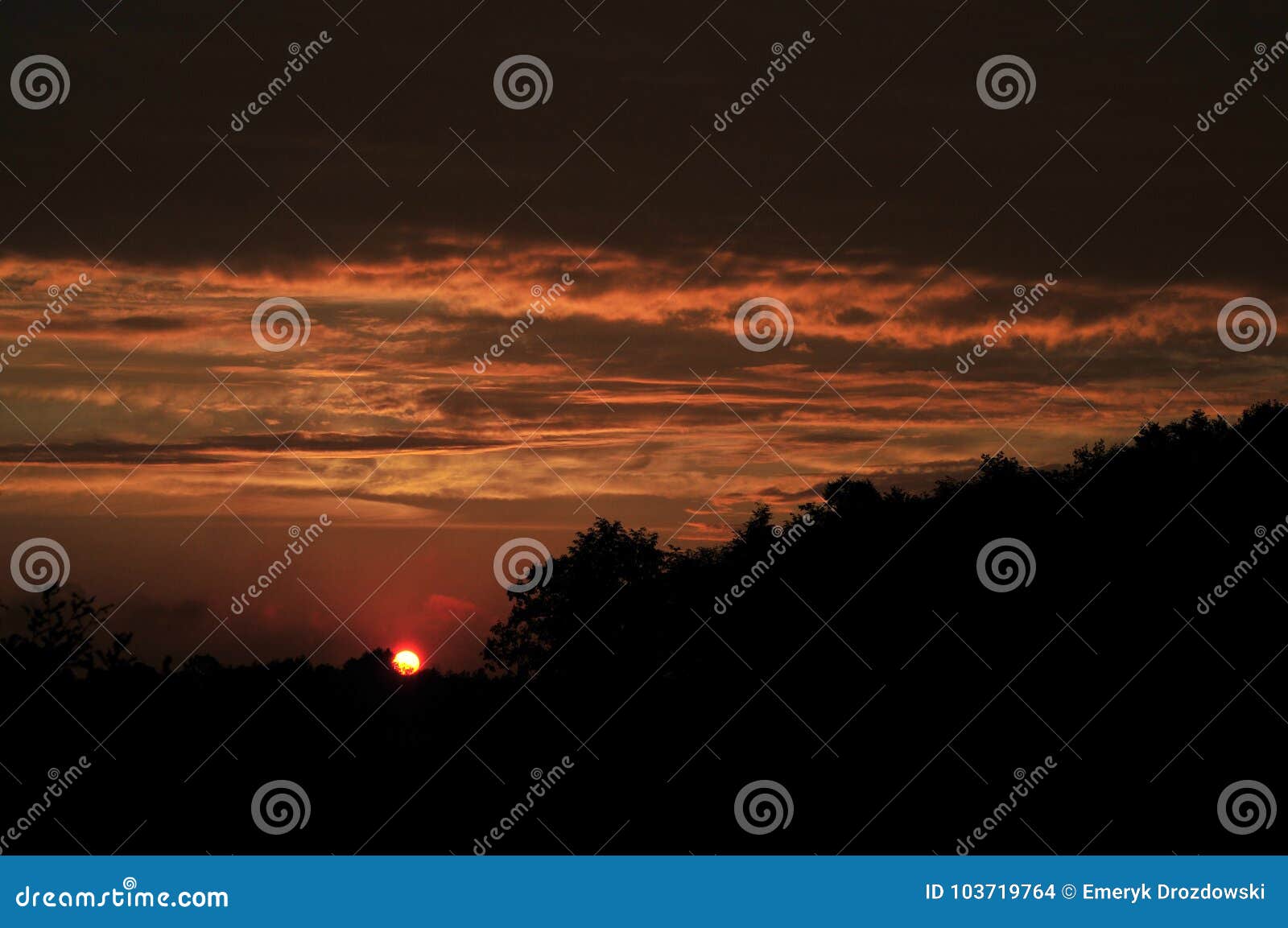 Red Sunset Sky with Sun Over Horizon Stock Photo - Image of magic ...