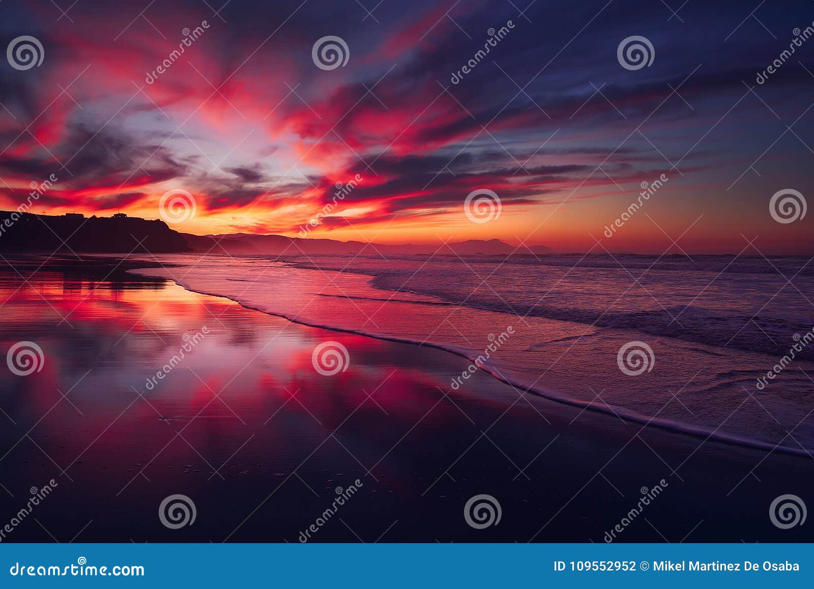 Red Sunset in Sopelana Beach Stock Photo - Image of vizcaya, sunset ...