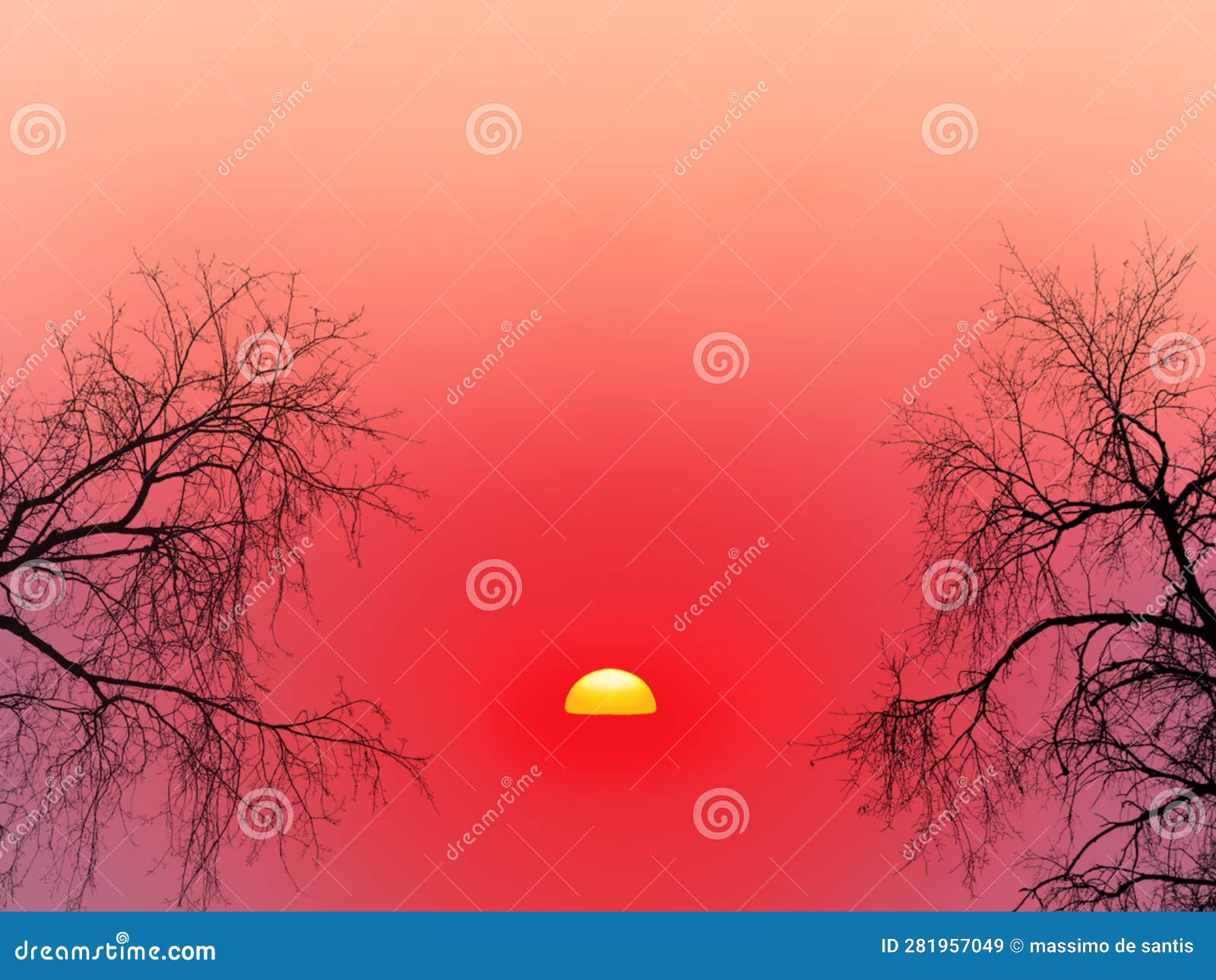 Red sunset with trees stock illustration. Illustration of heaven ...