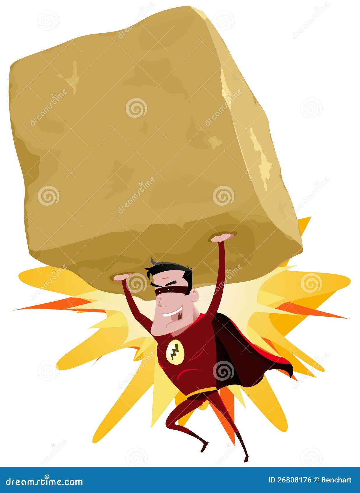 Red Superhero Raising Heavy Big Rock Stock Vector - Illustration of ...