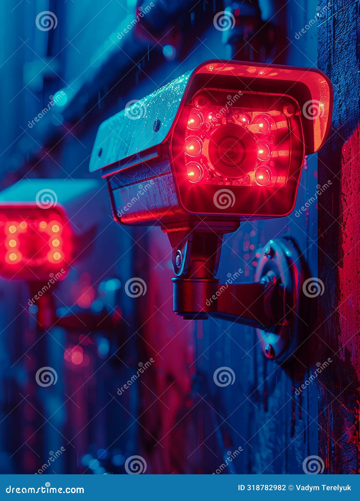 Red Surveillance Camera on the Wall Stock Photo - Image of road, guard ...