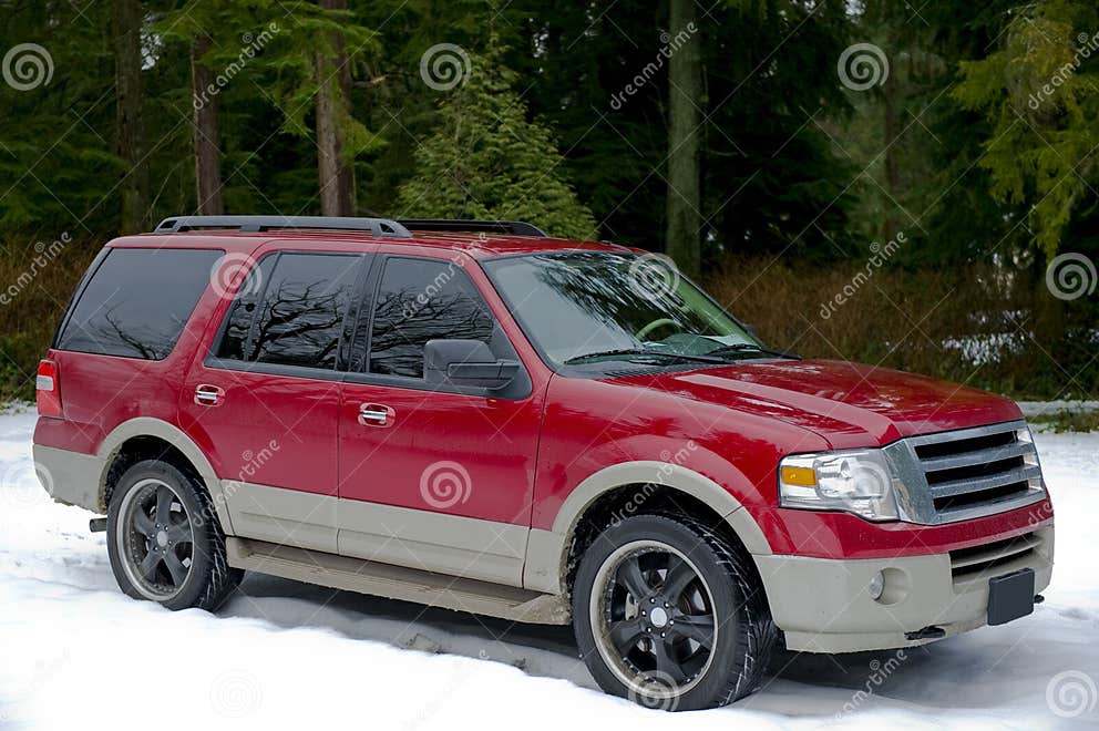 Red suv in winter stock image. Image of trees, snow, cold - 4240551