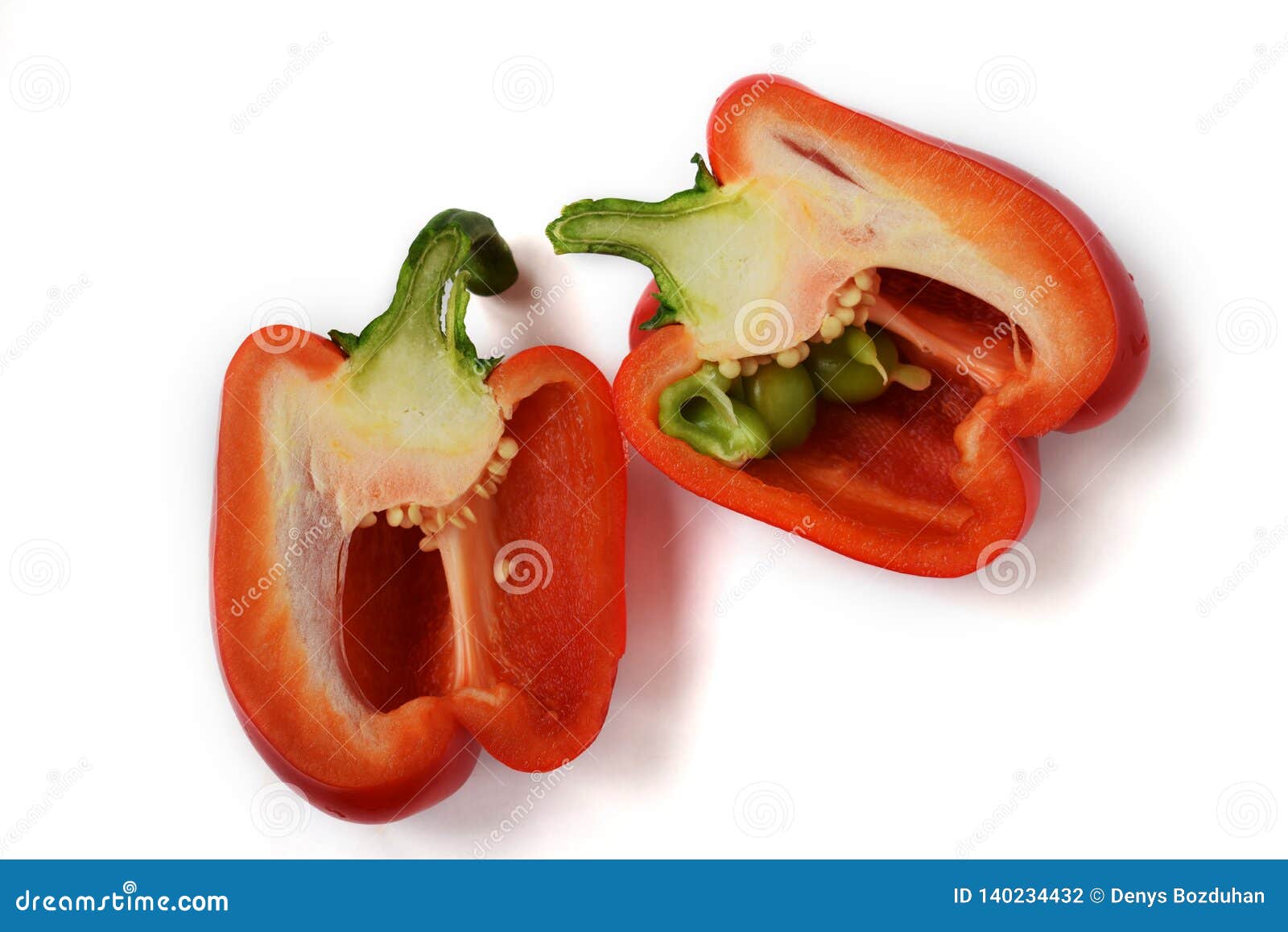 Red Sweet Pepper Cut in Half Inside Longitudinal Section Isolated on ...
