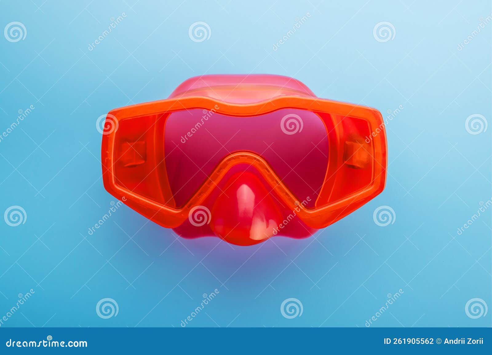 Red Swimming Mask on a Blue Background. Mask for Diving Under Water ...