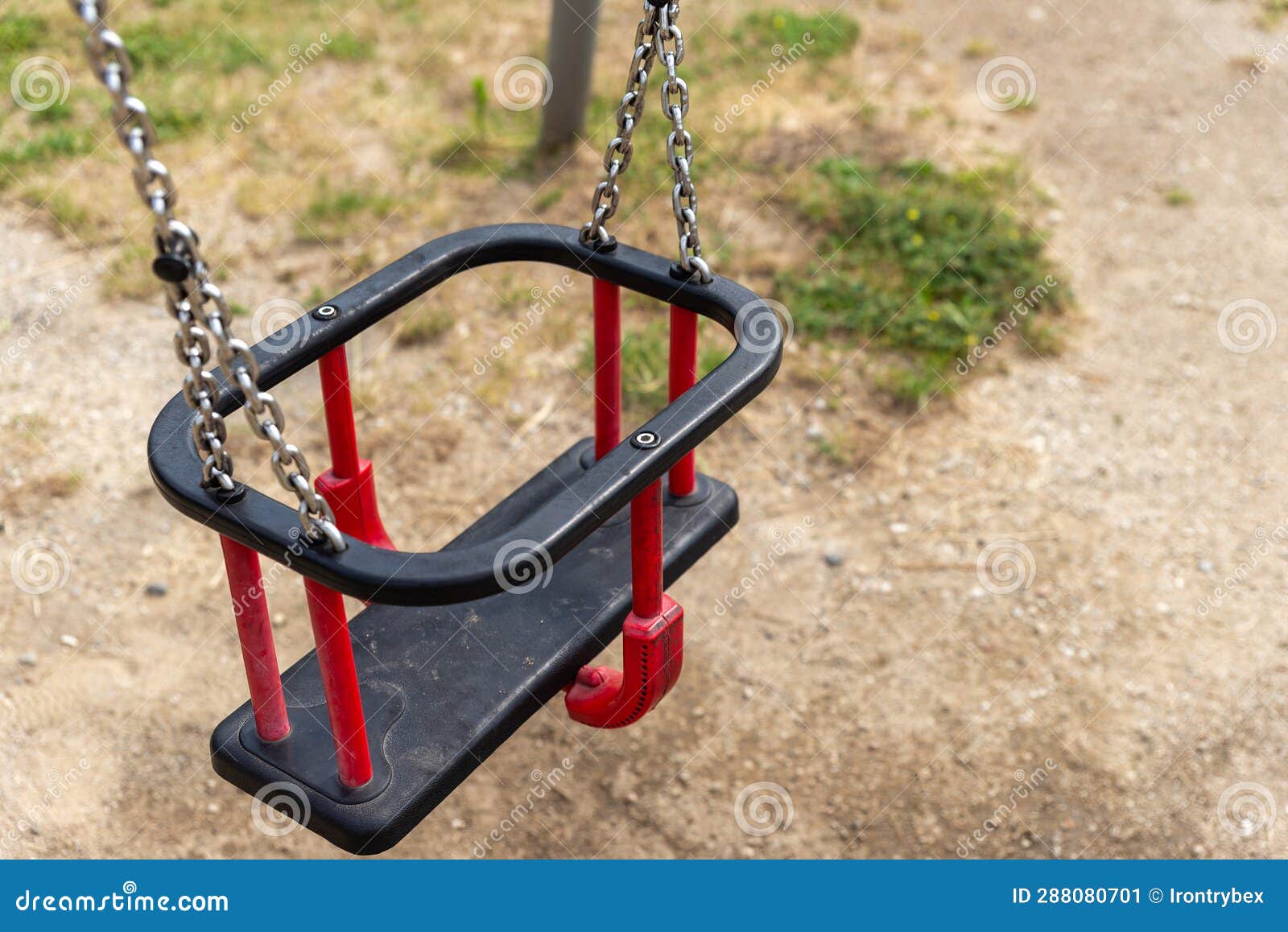 Red Swing on a Children S Playground, Modern Stock Image - Image of ...