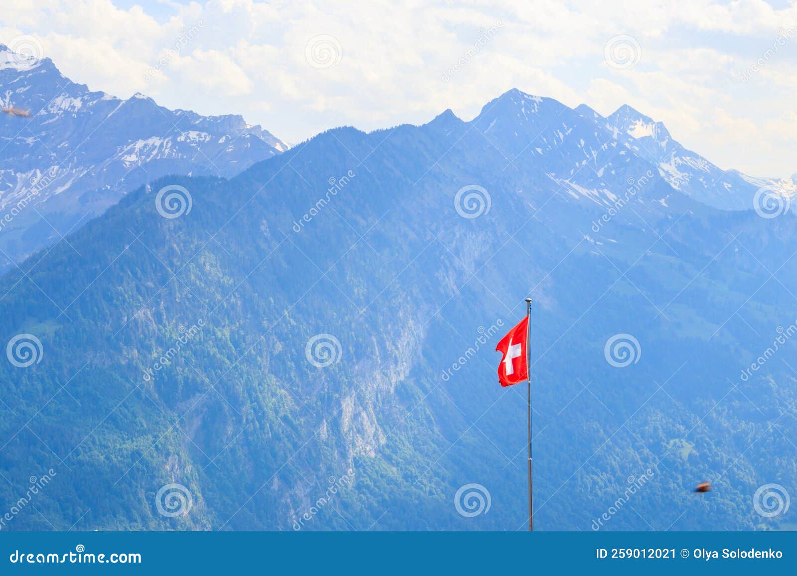 Red Swiss Flag Over Swiss Alps Background Stock Image - Image of serene ...