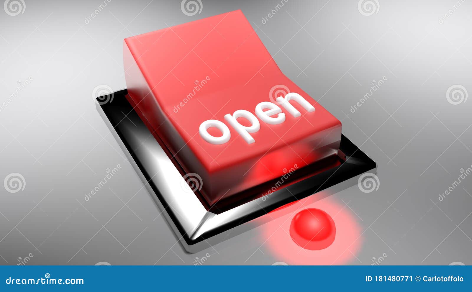 Red Switch OPEN with Green Led on on Black Desk - 3D Rendering ...