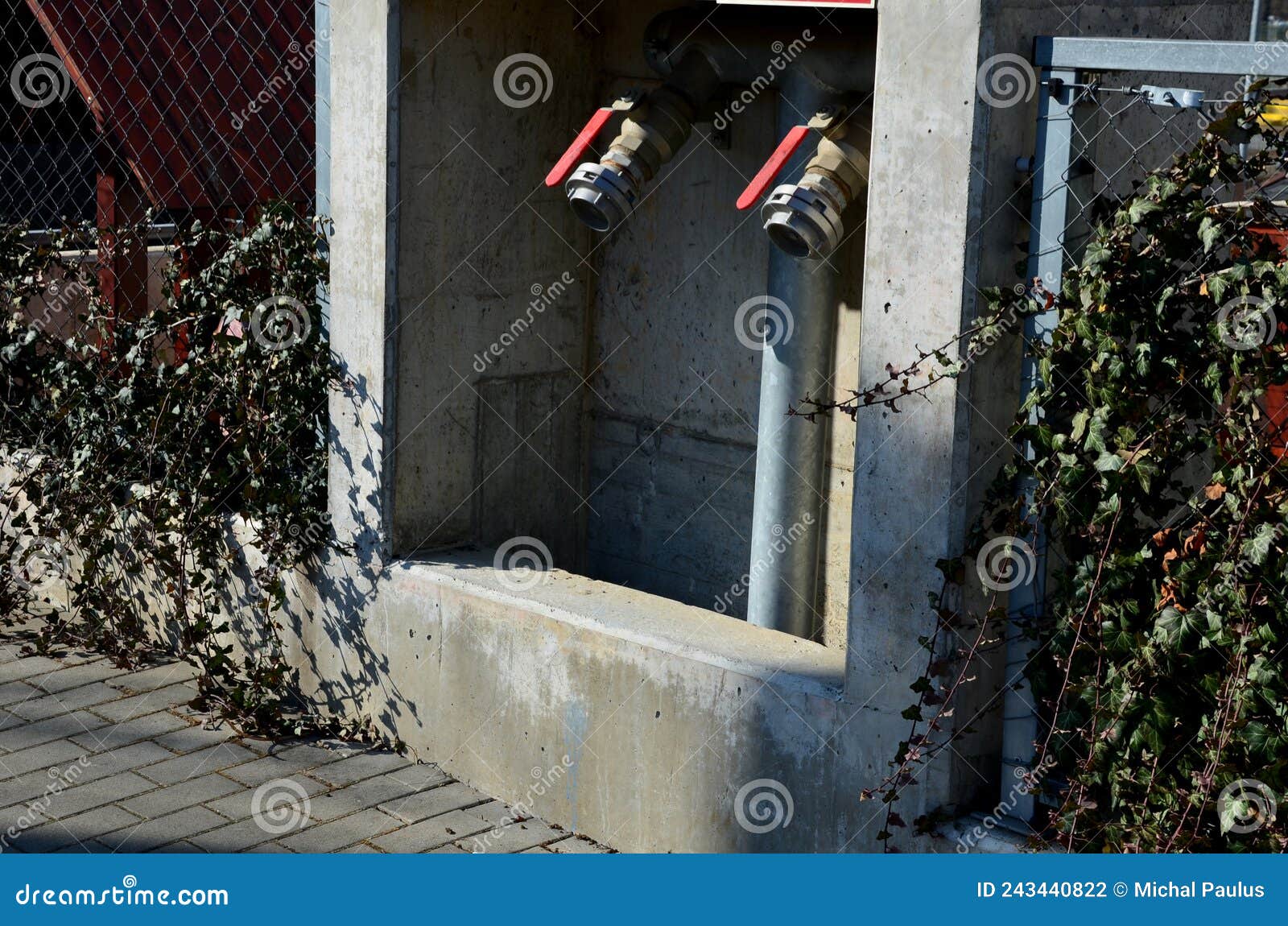 Red Switchboard for Fire Hoses Designed for Connecting Fire Hoses. Four ...