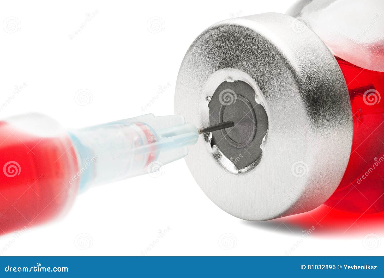 Red Syringe Gaining Medication from the Vial Stock Photo - Image of ...