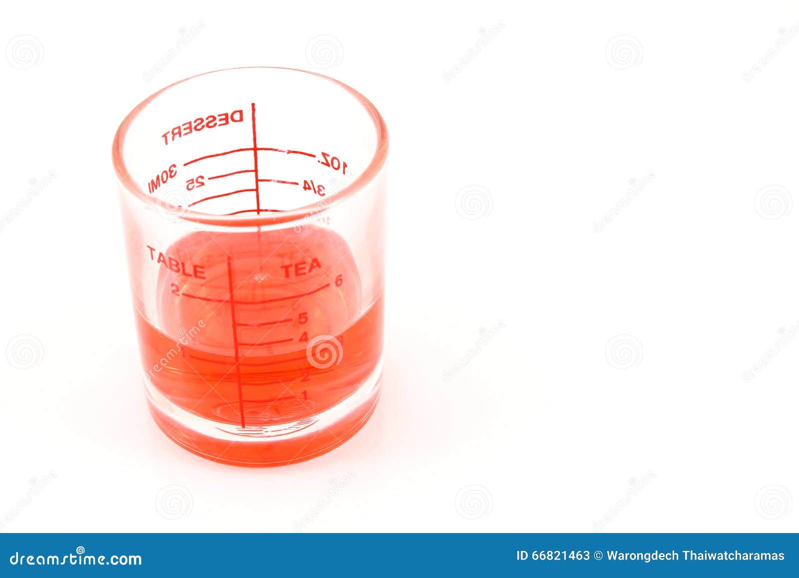 Red Syrup in Syrup Measuring Glass on White Background Stock Image ...