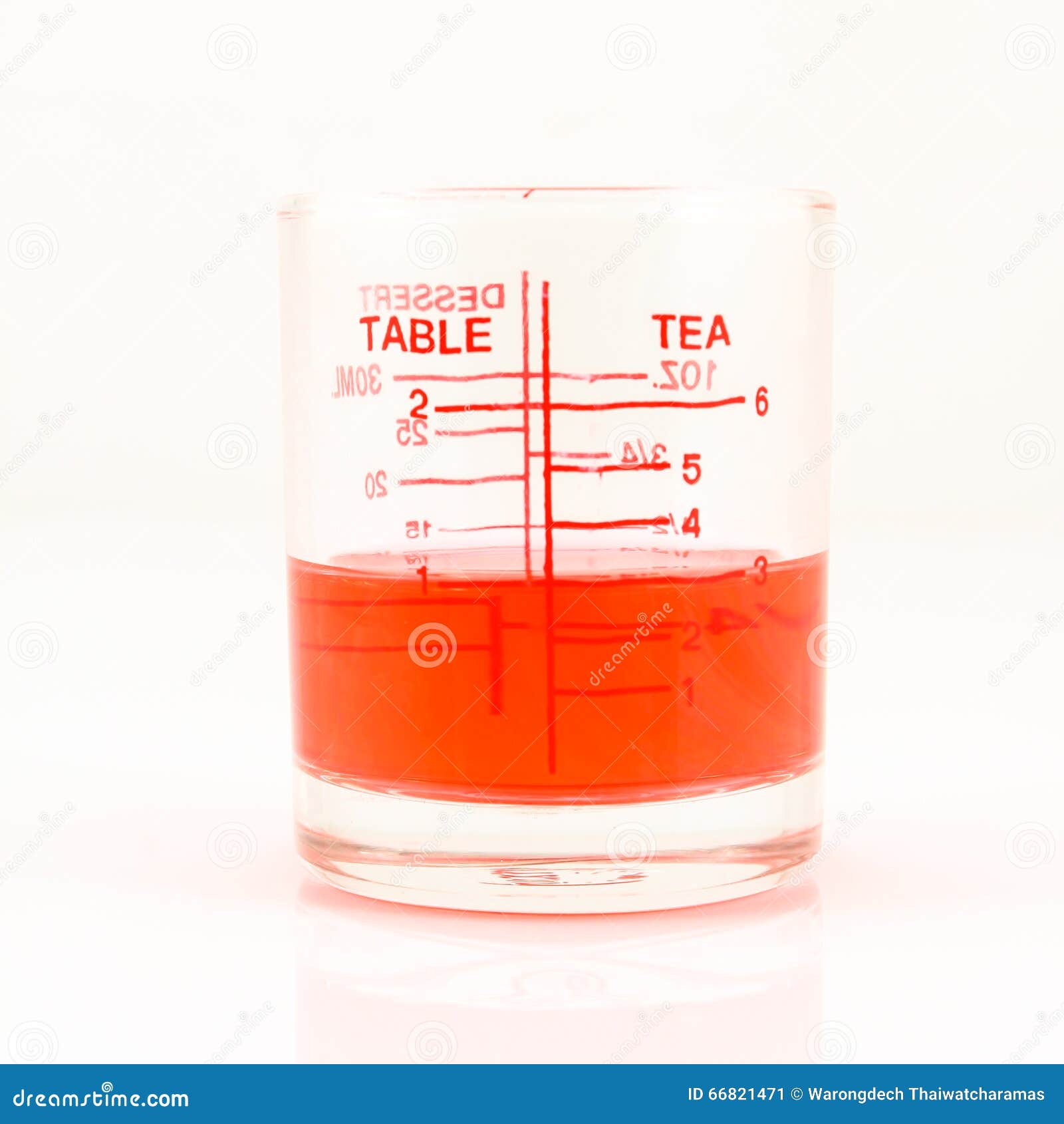 Red Syrup in Syrup Measuring Glass on White Background Stock Image ...
