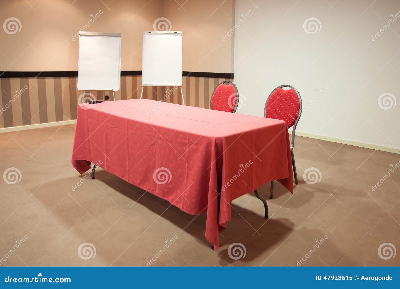 Red Table in Empty Conference Room Stock Image - Image of business ...