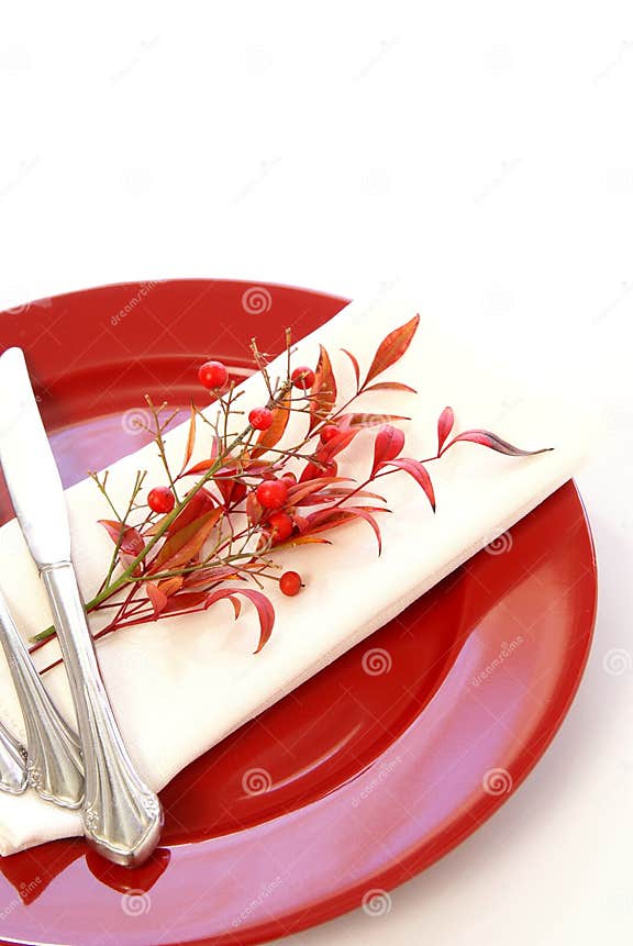 Red Table Setting stock image. Image of dinner, plate - 4659673