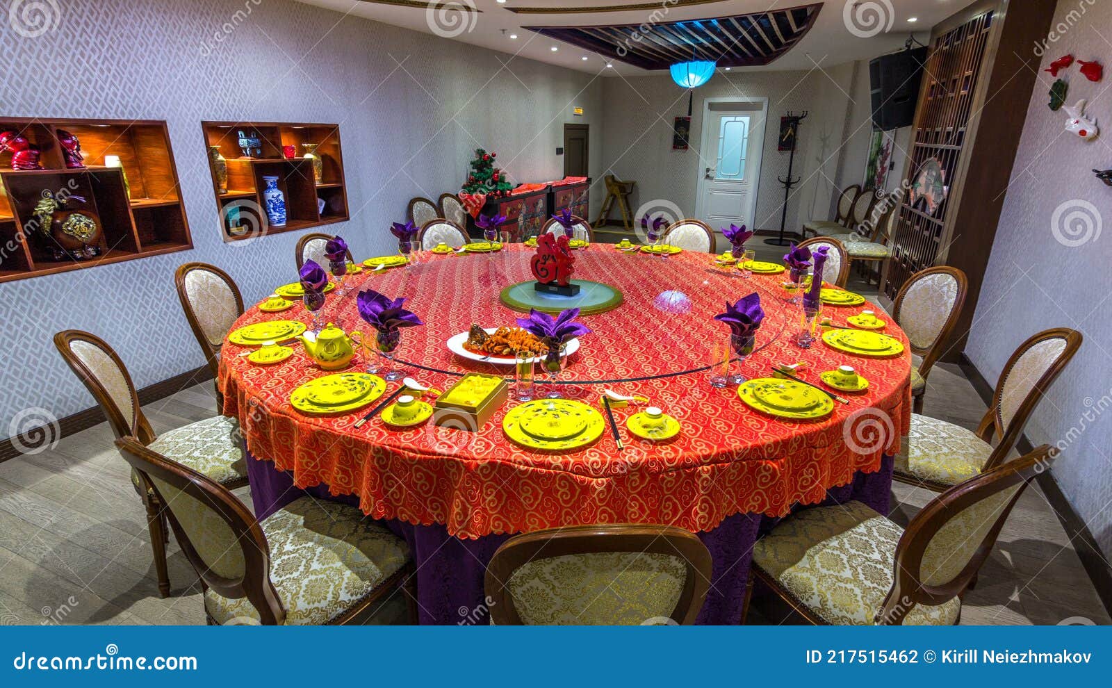 Red Tableware and Yellow Plates and Cups on Round Table Timelapse Stop ...