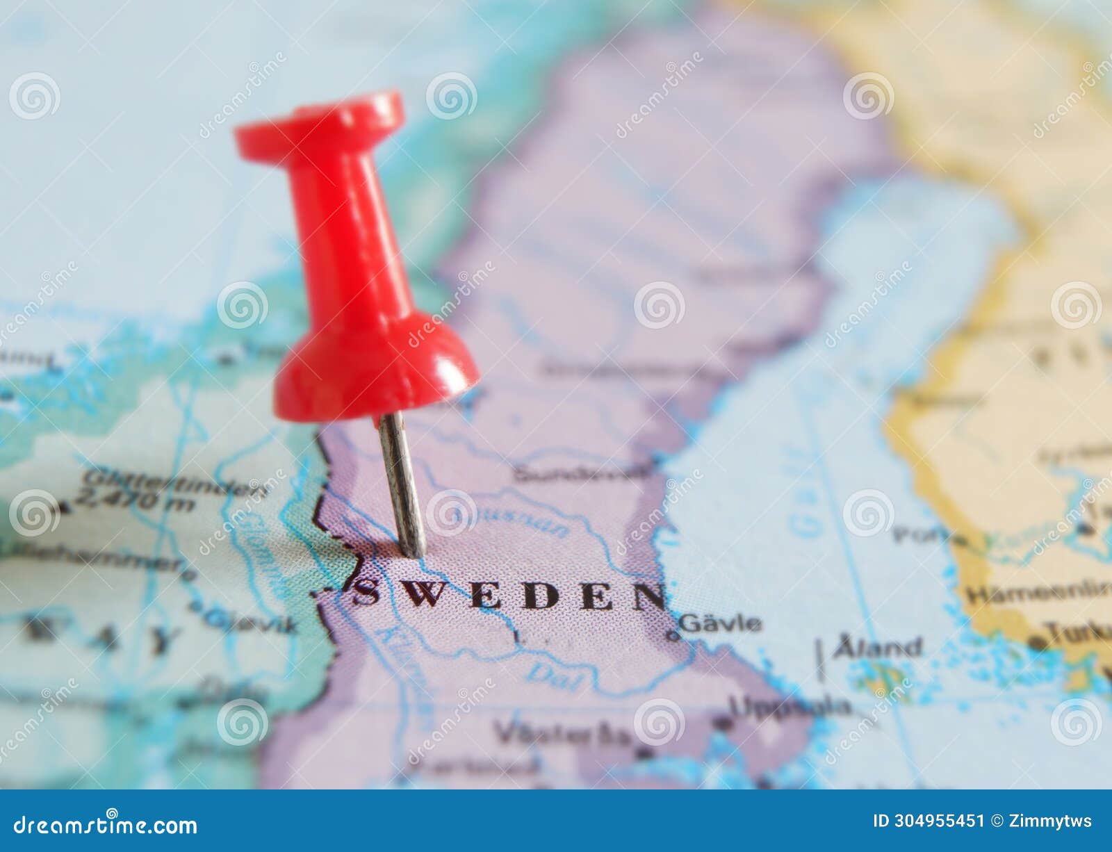 Red Tack in a Map of Sweden Stock Image - Image of pushpin, travel ...