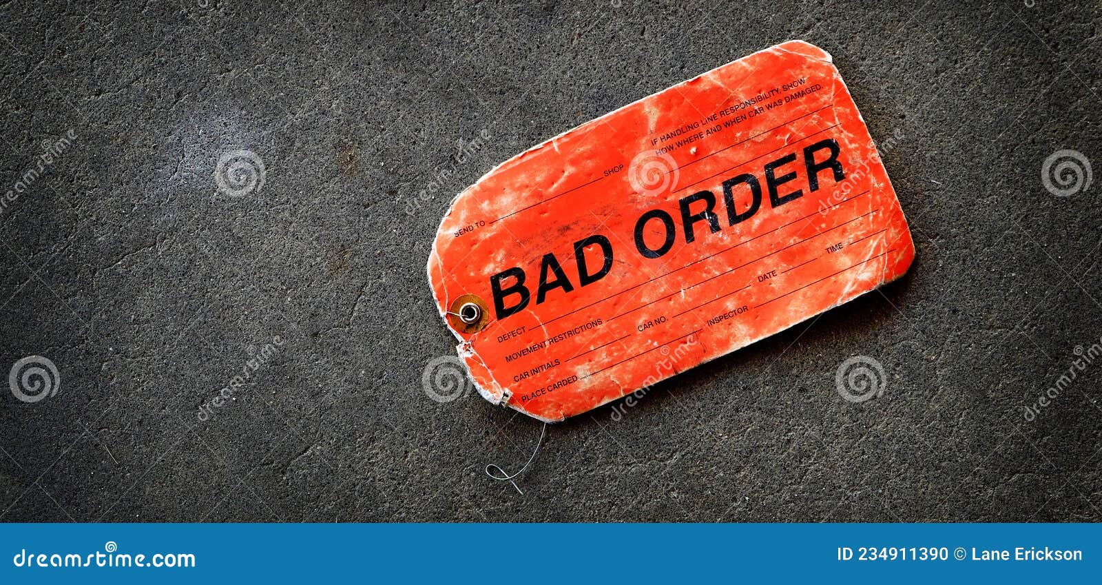 Red Tag Marker Ticker or Label for Bad Order on Ground Stock Photo ...