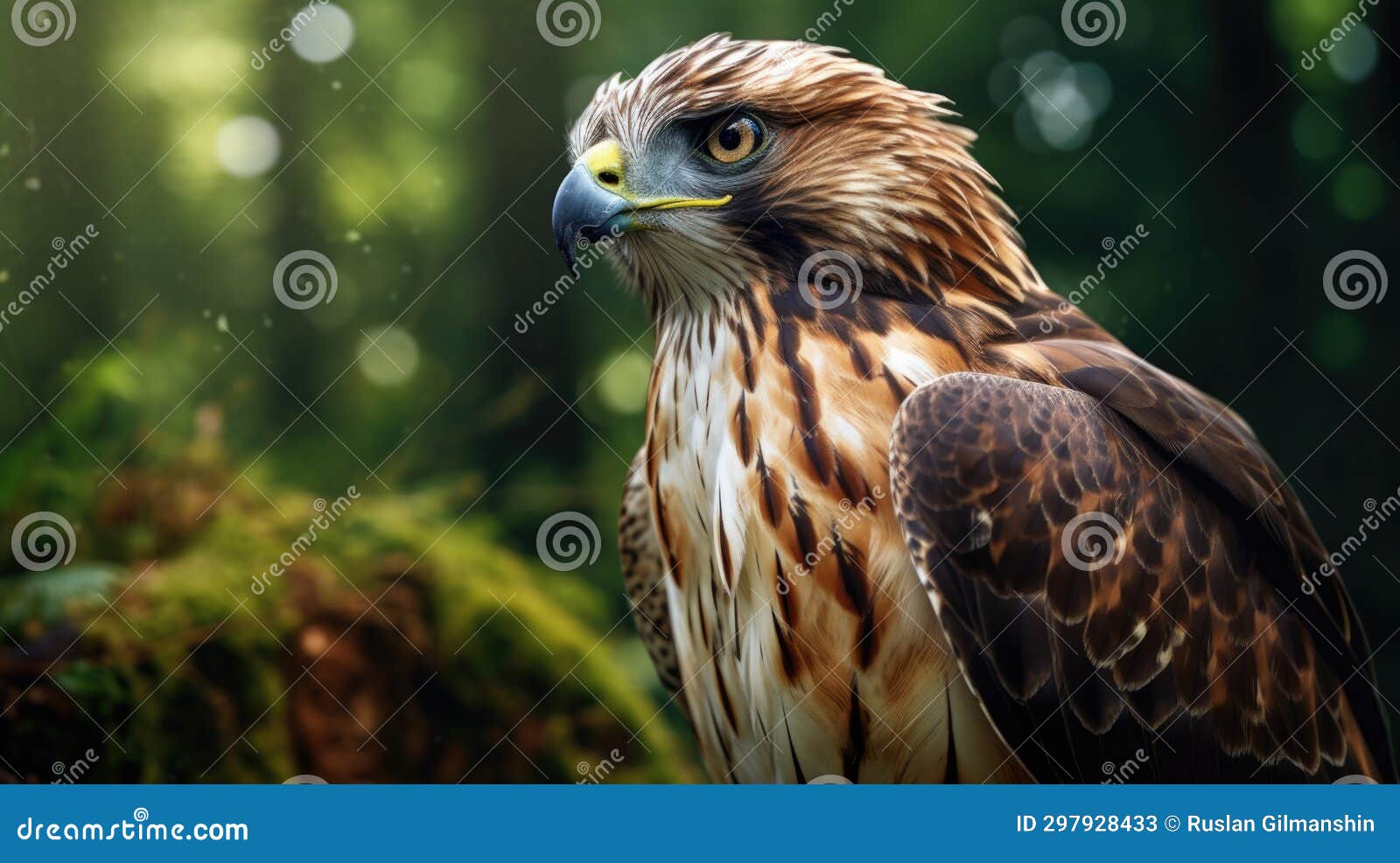 Red-Tailed Hawk Perched on a Branch in a Forest Stock Image - Image of ...