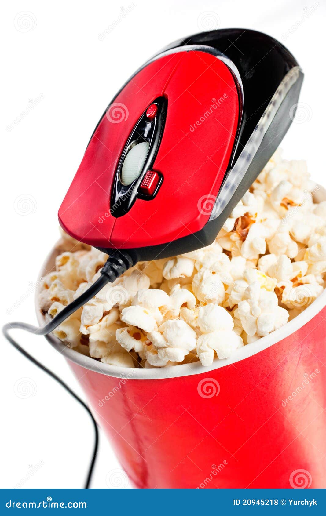 Red Tall Bowl with Popcorn with Computer Mouse Stock Photo - Image of ...