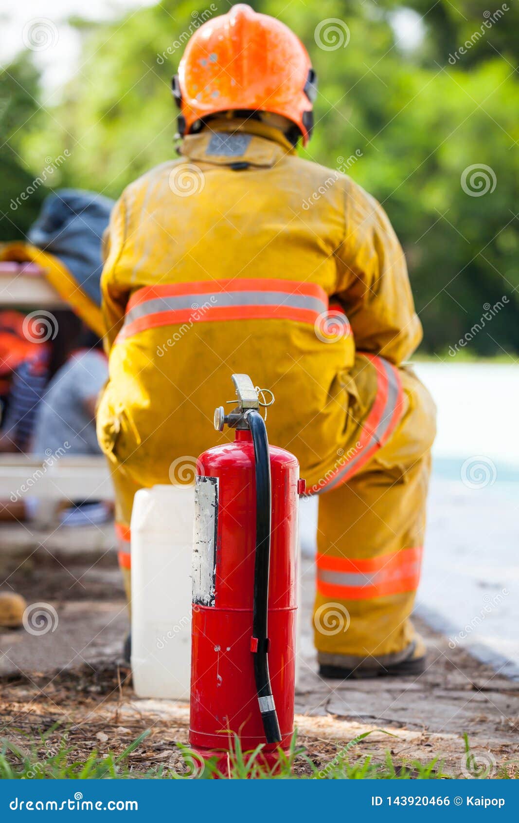 Red Tank of Fire,Firefighter with Fire and Suit for Protect Stock Photo ...