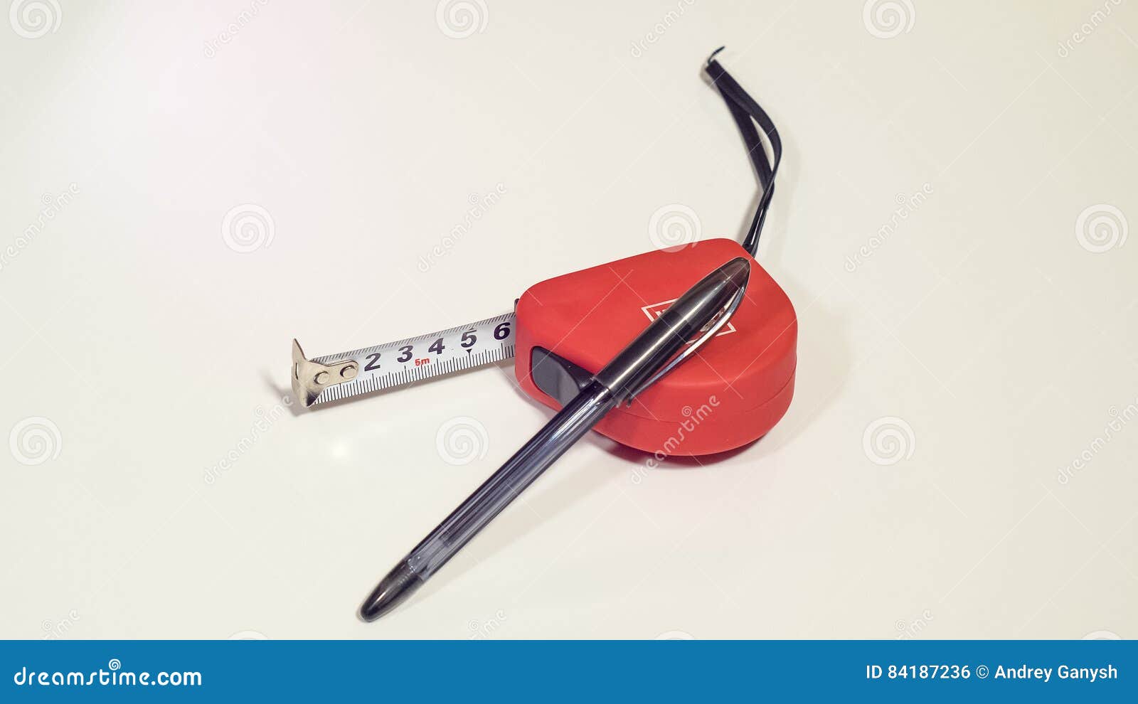Red Tape-measure and the Ballpoint Pen Stock Photo - Image of length ...
